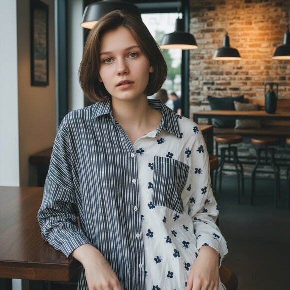 BiBi | Tops | Mixed Print Buttondown Shirt | Poshmark